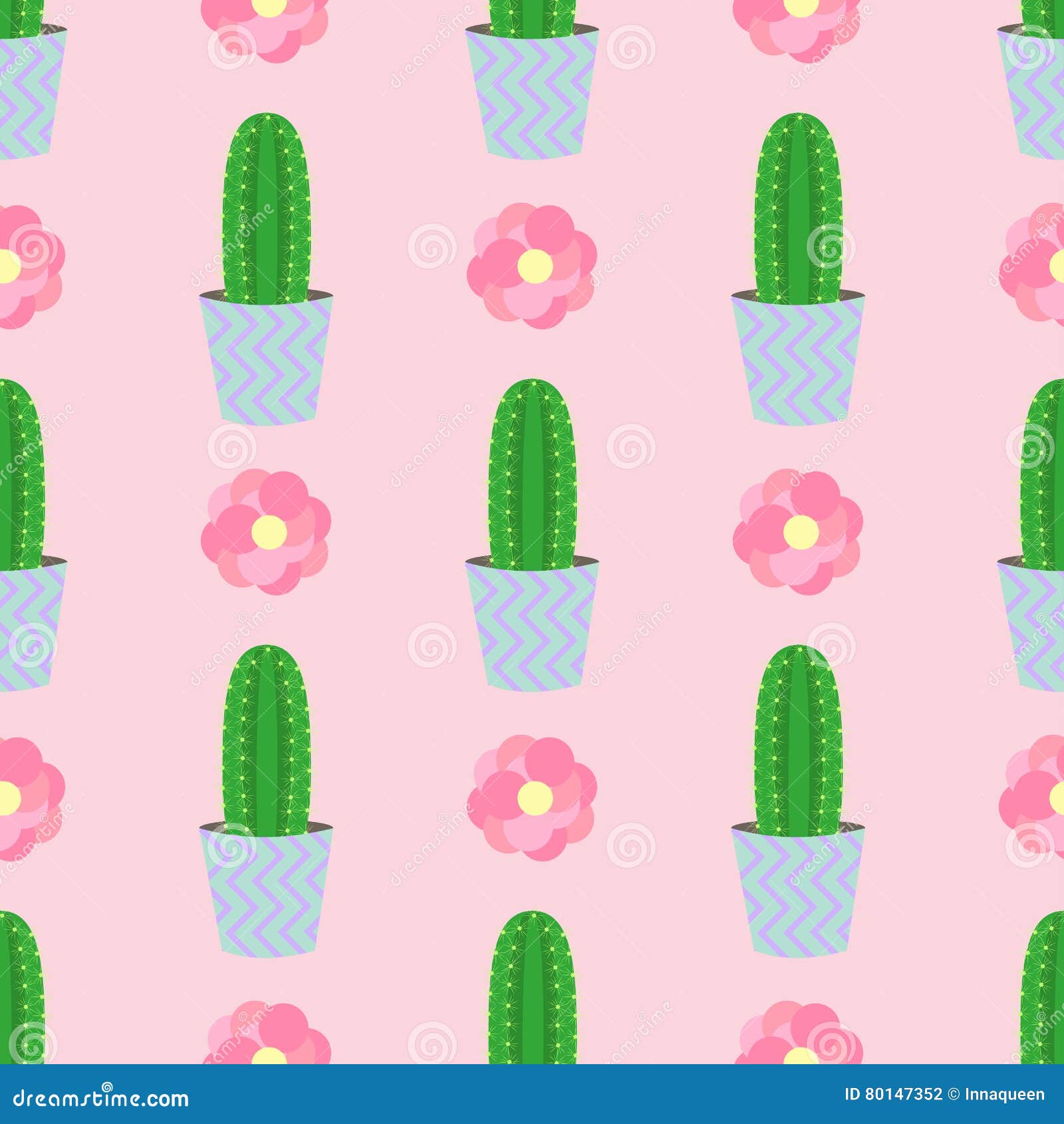 Cute Cacti, Flowerpots. Seamless Pattern With Cute Cacti. Nature,spring ...