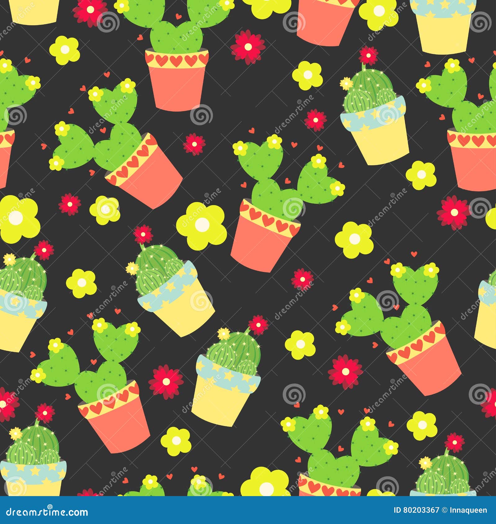 Cute Cacti, Flowerpots. Seamless Pattern with Cute Cacti. Nature,spring ...
