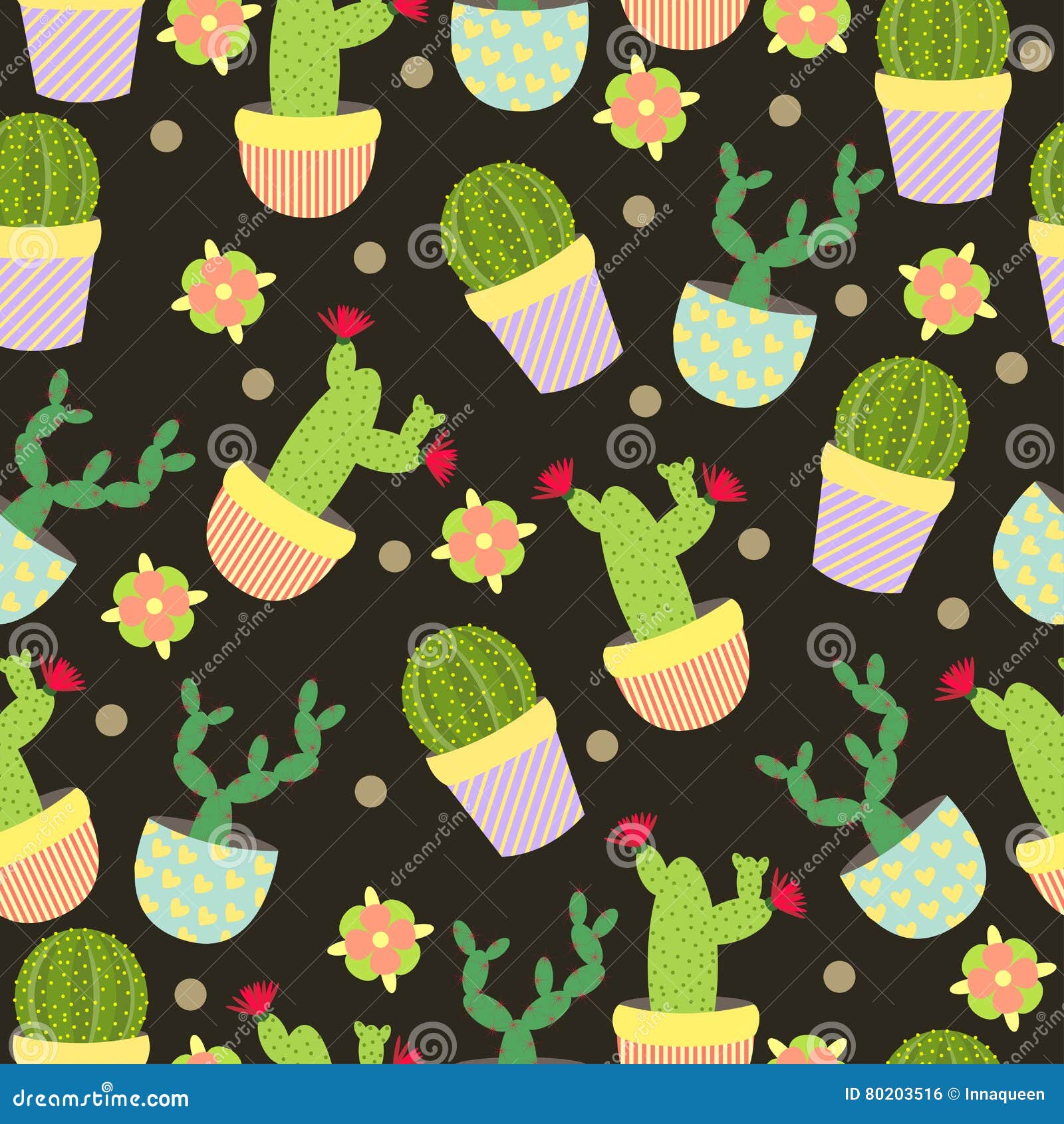 Cute Cacti, Flowerpots. Seamless Pattern with Cute Cacti. Nature,spring ...