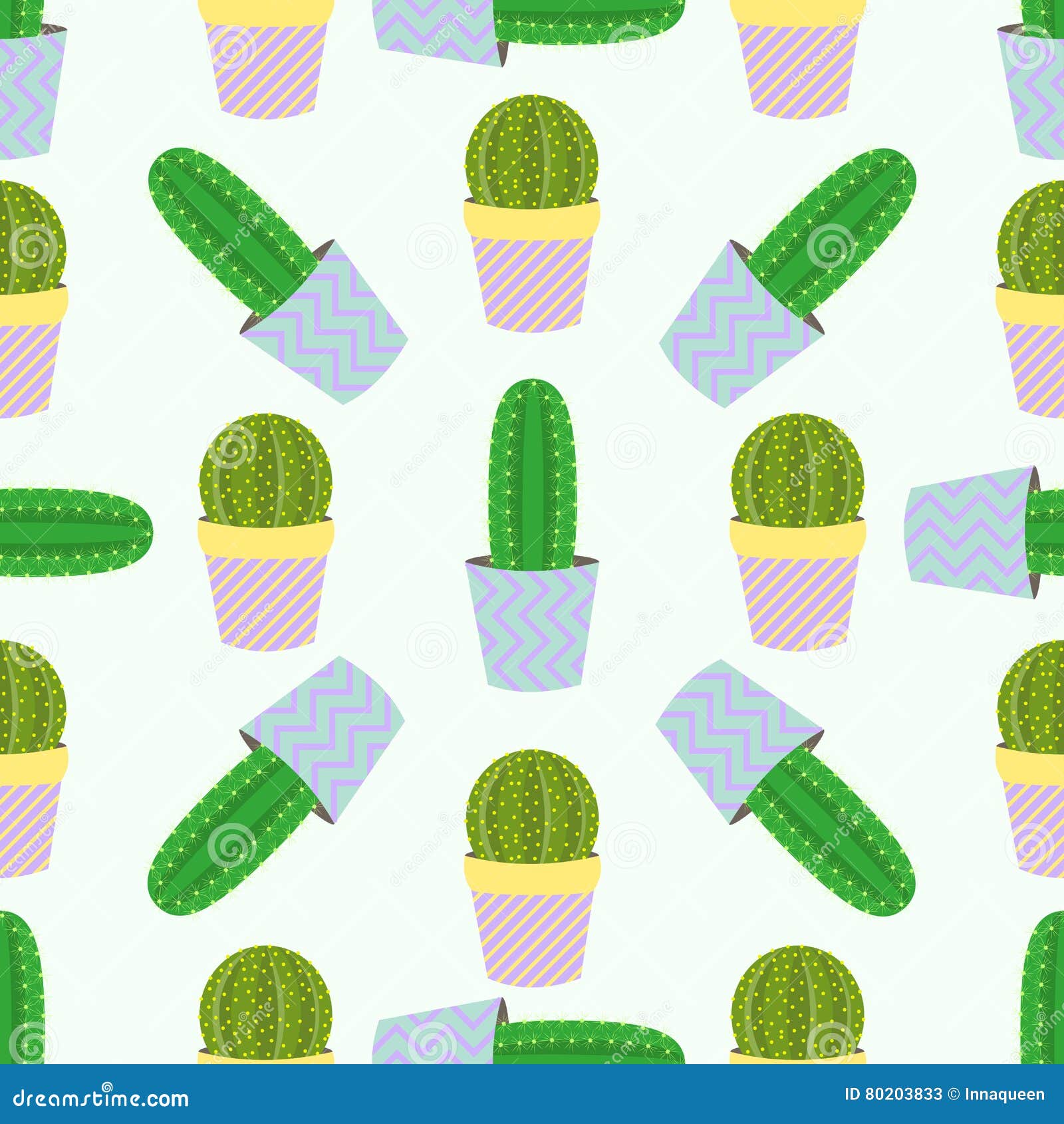 Cute Cacti, Flowerpots. Seamless Pattern with Cute Cacti. Nature,spring ...