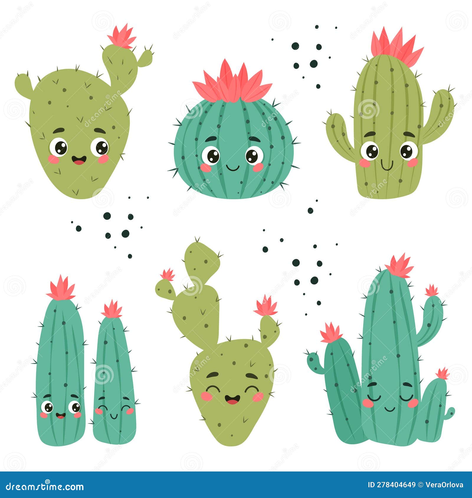 Cute Cacti with Happy Face, Cartoon Vector Collection Stock Vector ...
