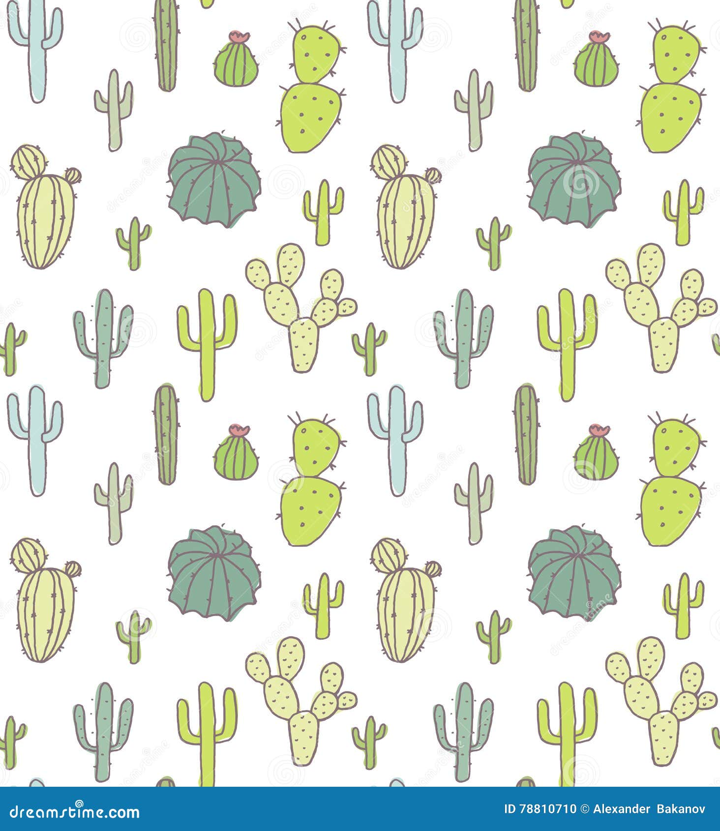 Cute Cacti Pattern, Seamless Vector Illustration Stock Vector ...