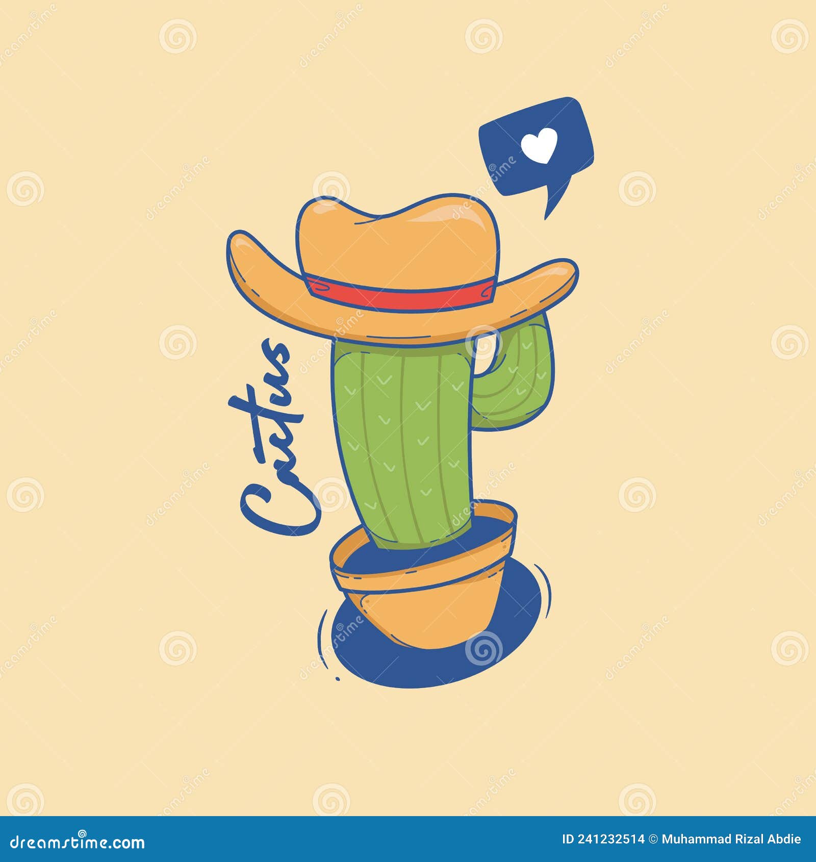 Cute Cactus Cowboy with Cowboy Hat in Pot Vector Cartoon Illustration ...