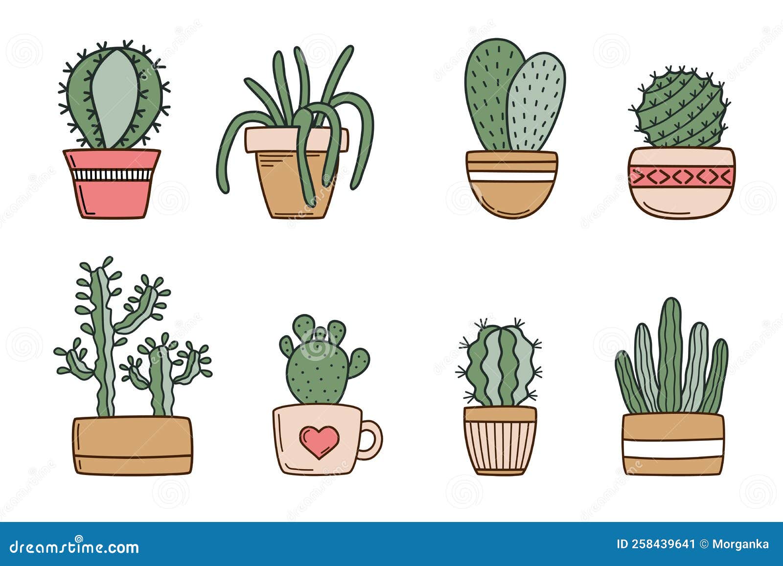 Cute Cactus in Flower Pots Set Stock Vector - Illustration of mexican ... Cute Cactus in Flower Pots Set Stock Vector - Illustration of mexican ...