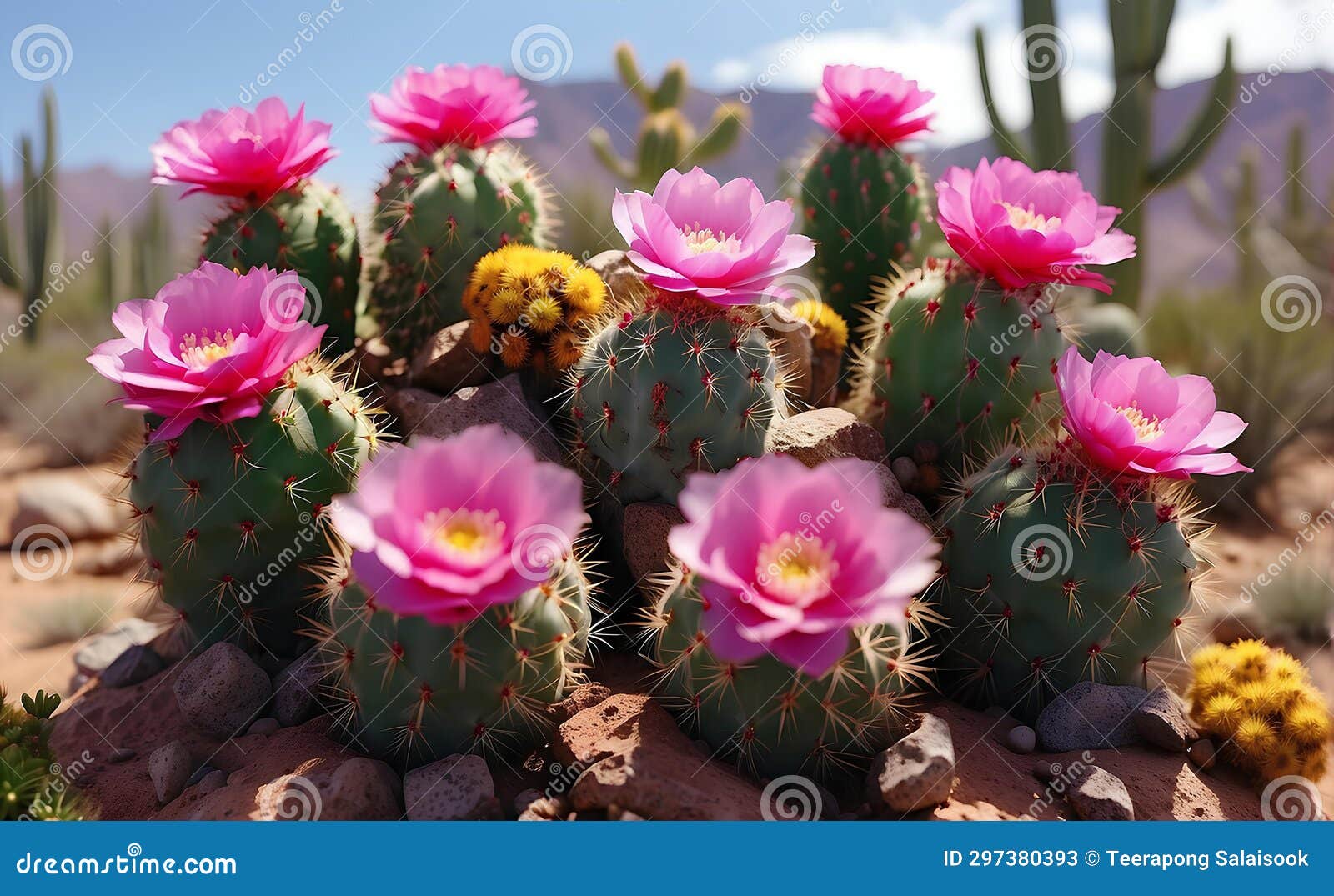 A Cute Cactus Plants with Sweet Beautiful Flowers Stock Illustration ...