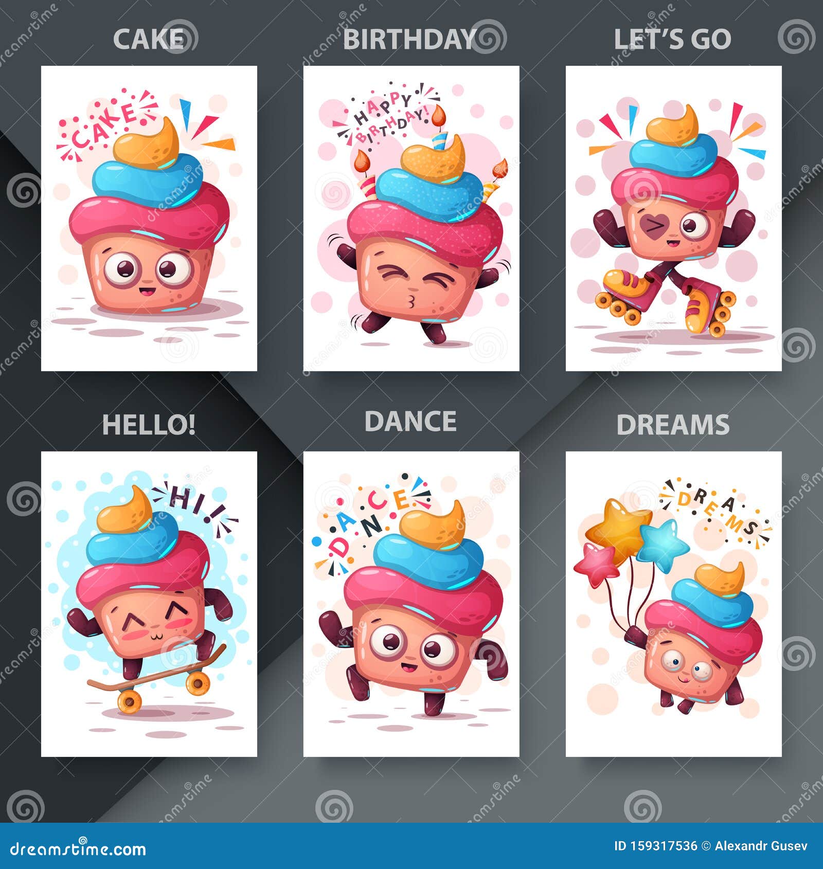 Cute cake - set six items stock vector. Illustration of birthday ...