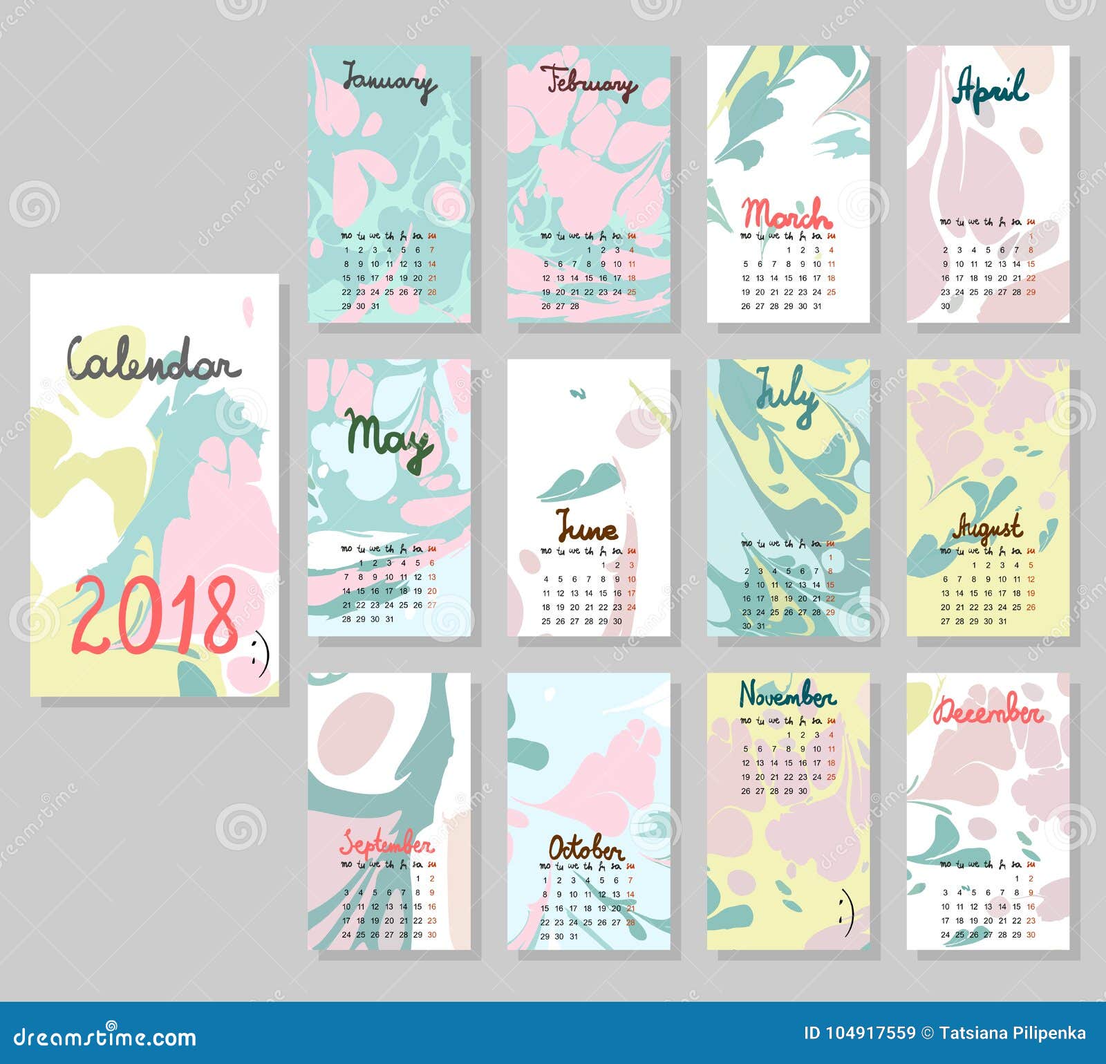 Cute Calendar 2018. stock vector. Illustration of card - 104917559