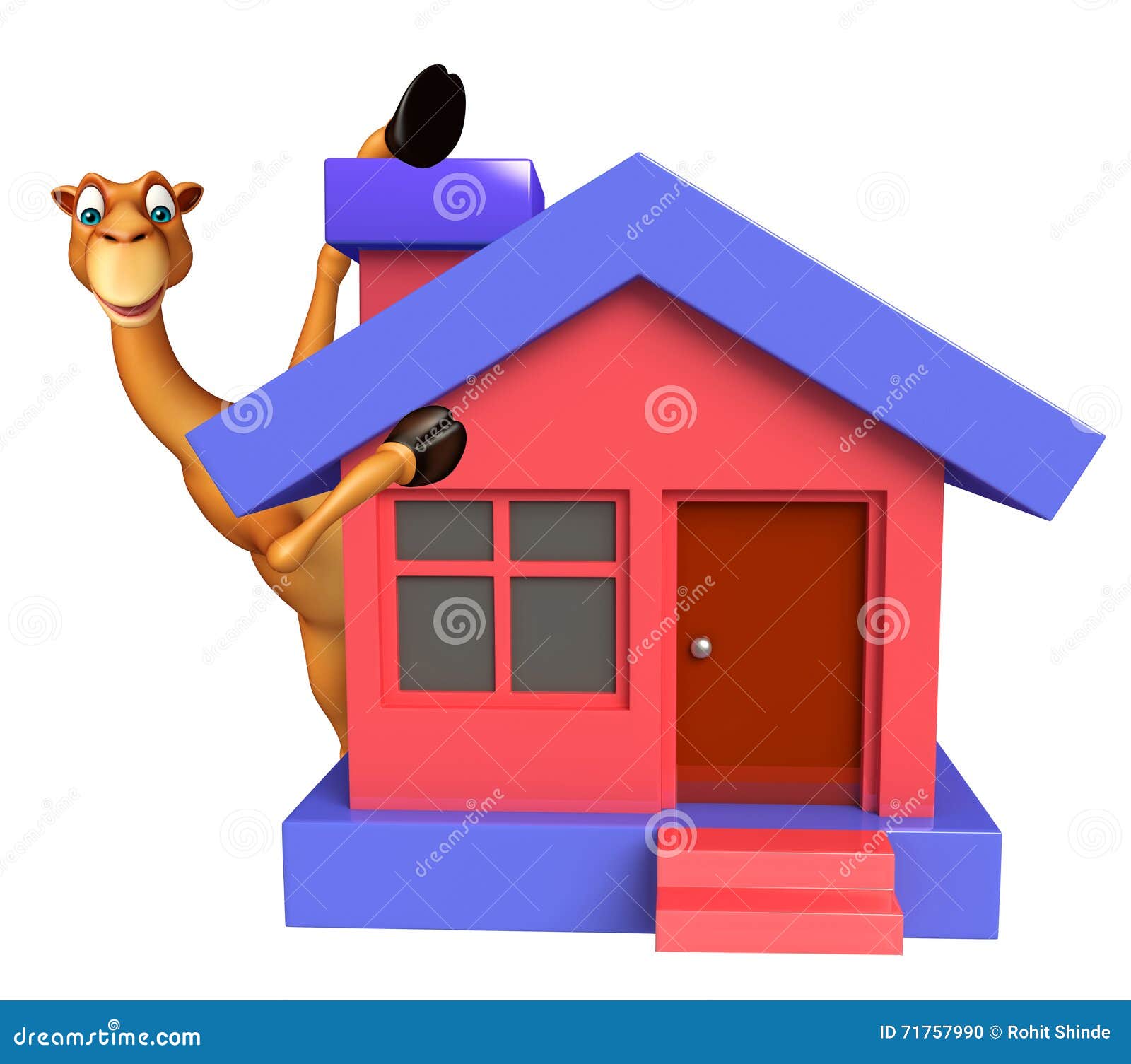 Cute Camel Cartoon Character with Home Stock Illustration ...
