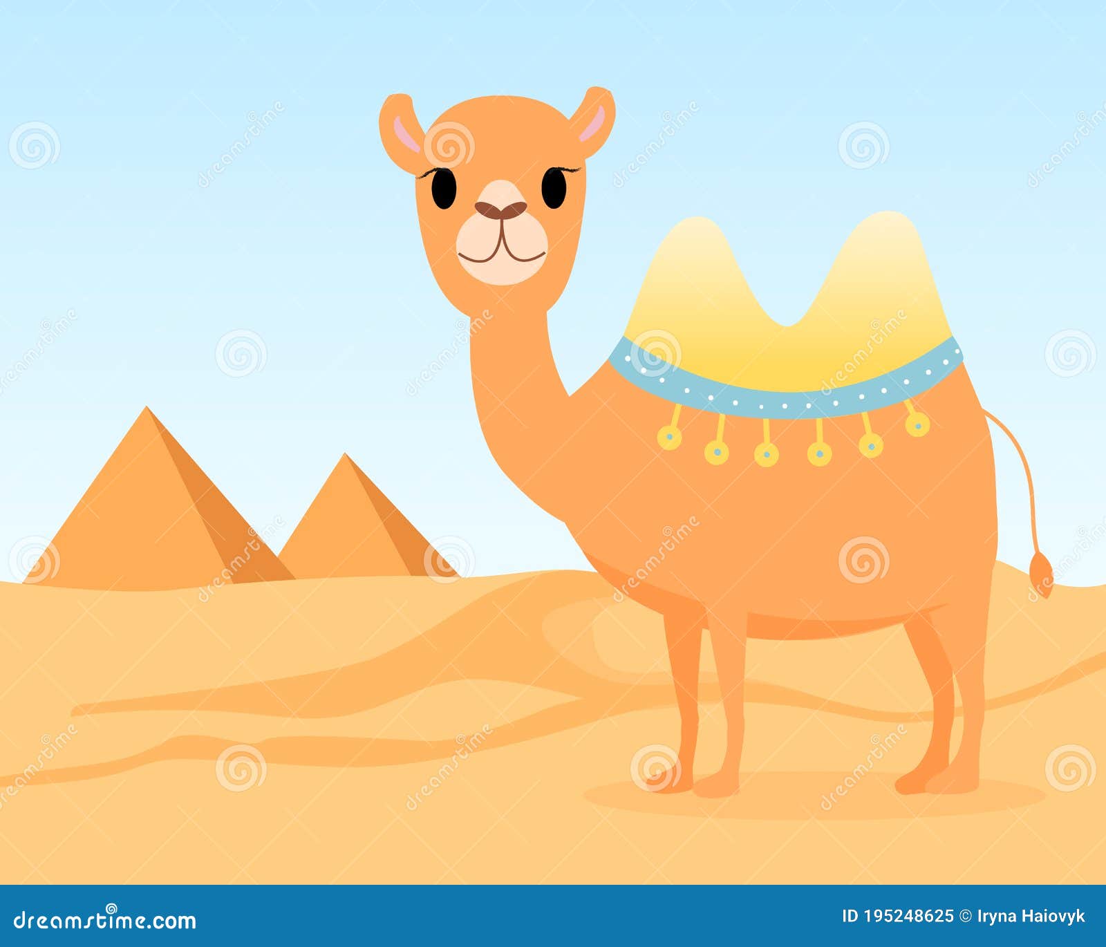 Cute Camel in the Desert. Pyramids on Horizon Stock Illustration ...