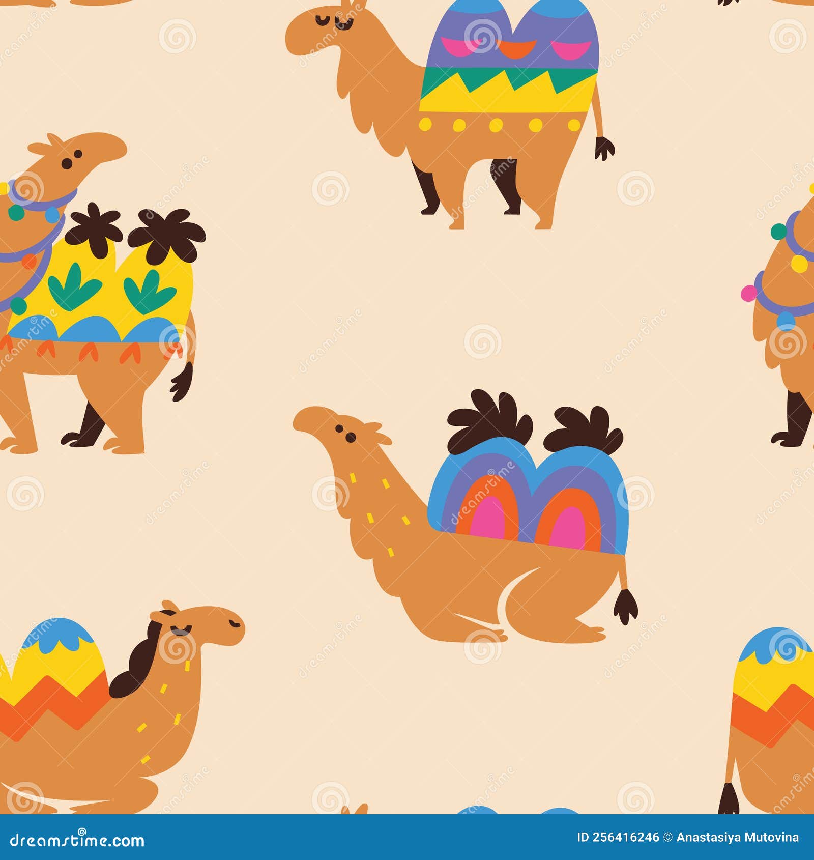 Cute Camels Seamless Pattern. Flat Design Stock Vector - Illustration ...