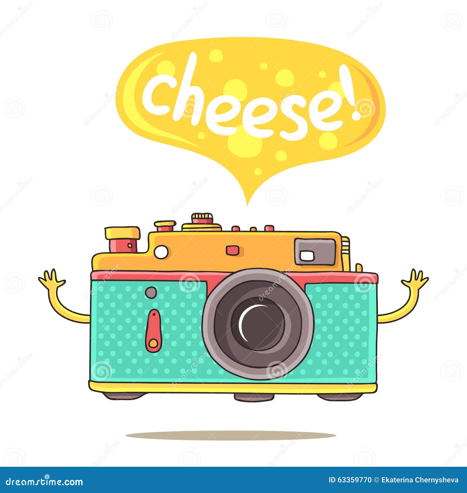 Cute Camera with His Hands and Says Cheese! Stock Vector - Illustration ...