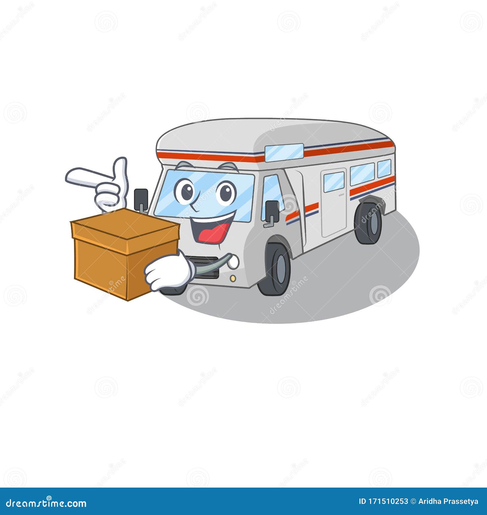 Cute Campervan Cartoon Character Having a Box Stock Vector ...