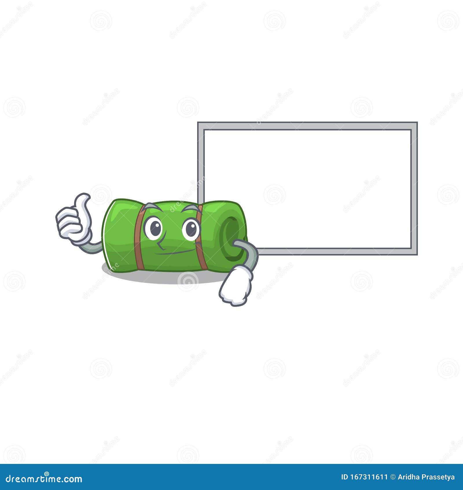 Cute Camping Mat Scroll Cartoon Character Thumbs Up with Board Stock ...