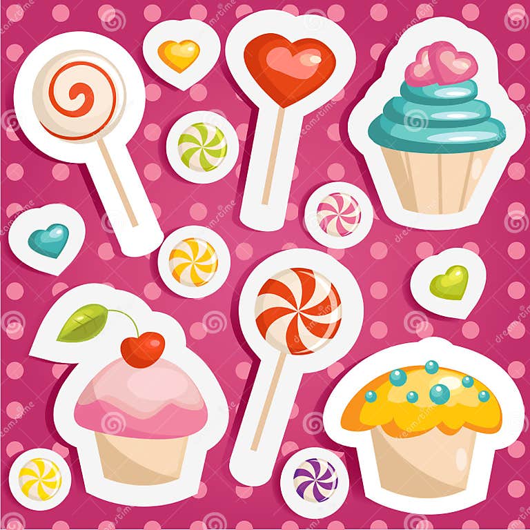 Cute candy stickers stock vector. Illustration of background - 23130900