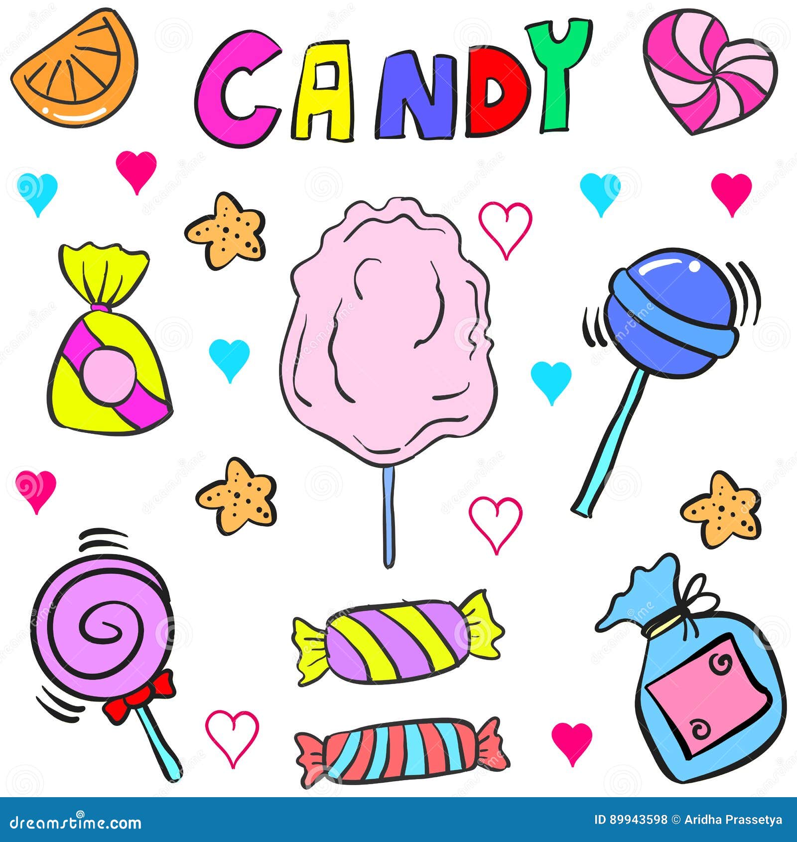 Cute Candy Various Doodle Style Stock Vector - Illustration of happy ...