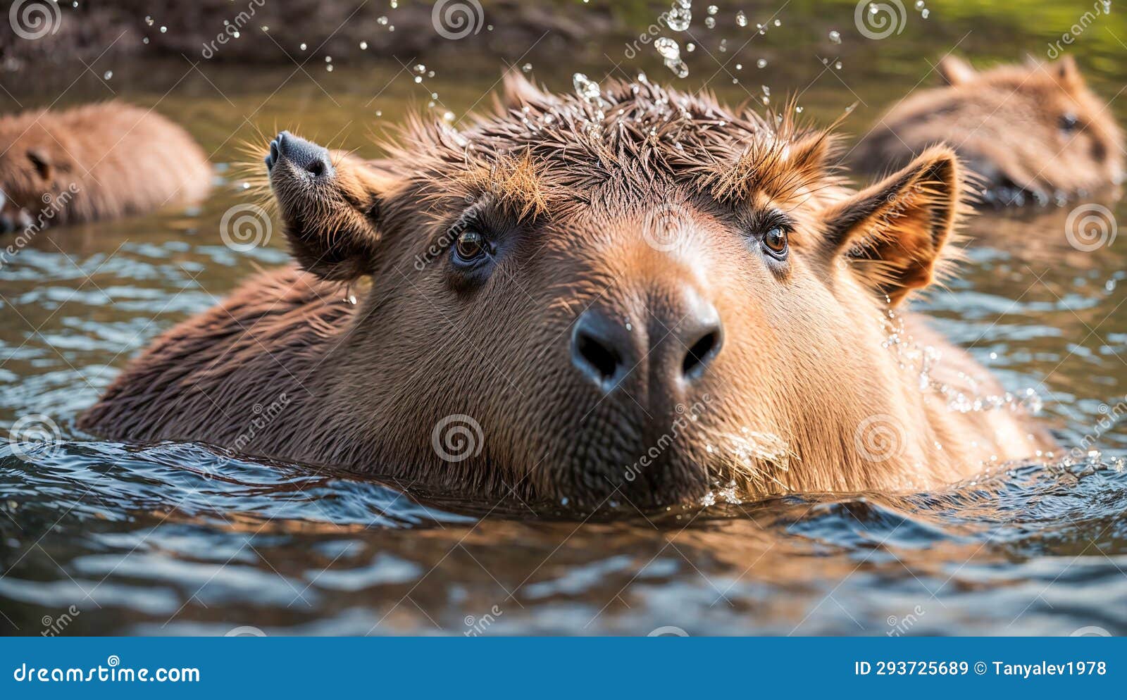 Cute Capybara Bathes the Water Stock Illustration - Illustration of ...