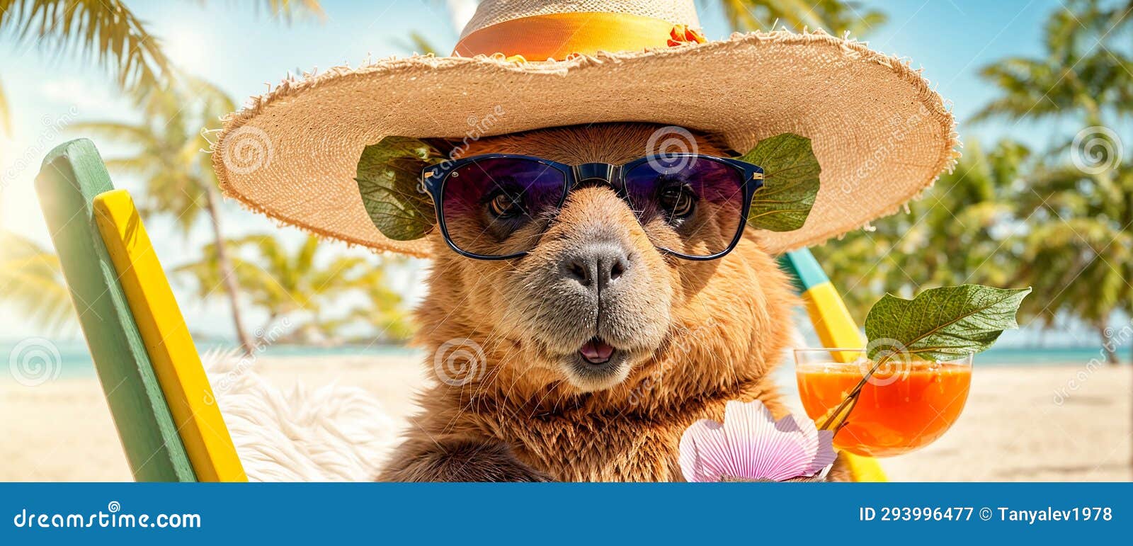 Cute capybara on the beach stock illustration. Illustration of furry ...