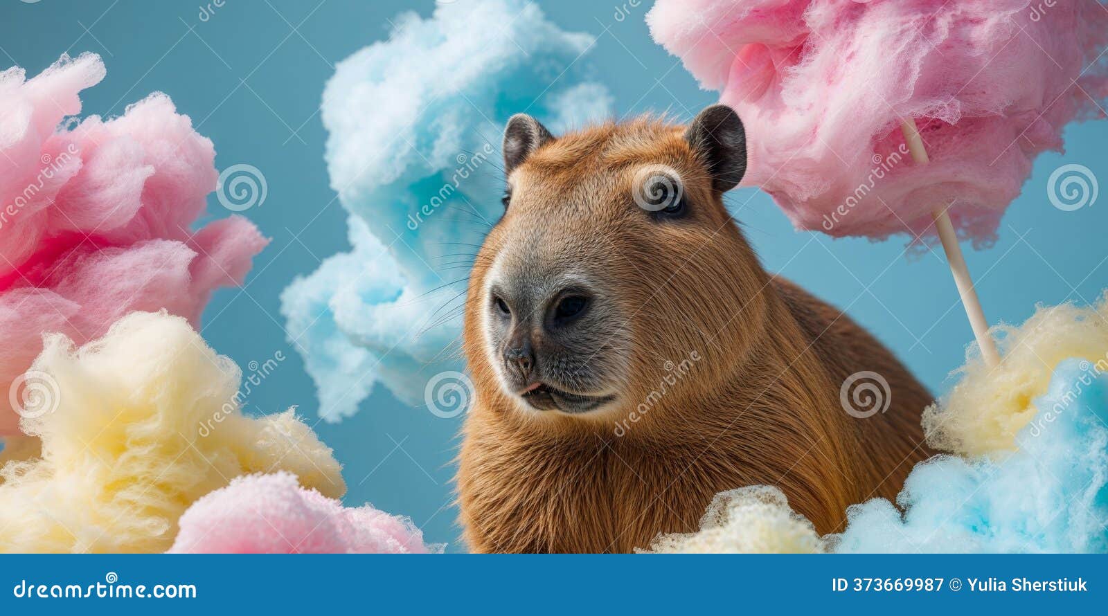 Cute Capybara Swims In The Pool Against The Backdrop Of The Summer ...
