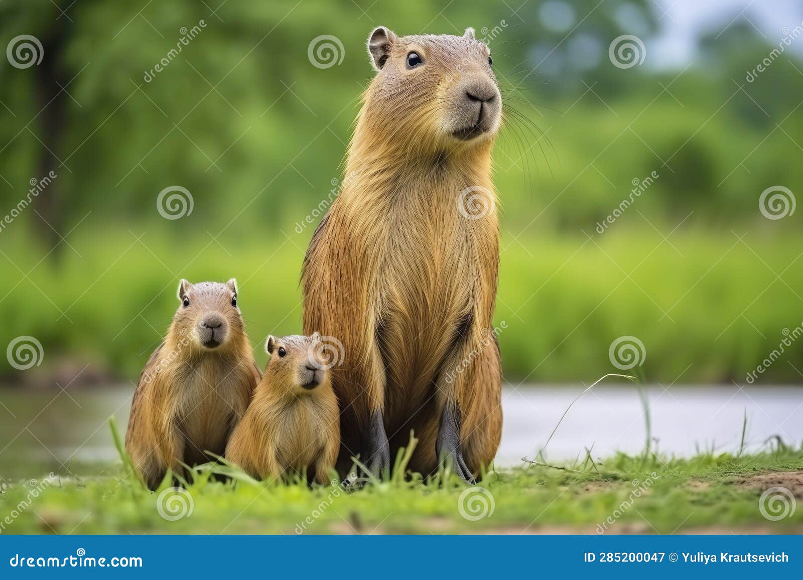Cute Capybara with Cubs. Generative AI Stock Illustration ...