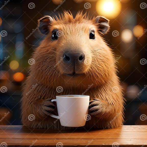 Capybara Drinking Coffee in Cafe Stock Illustration - Illustration of ...