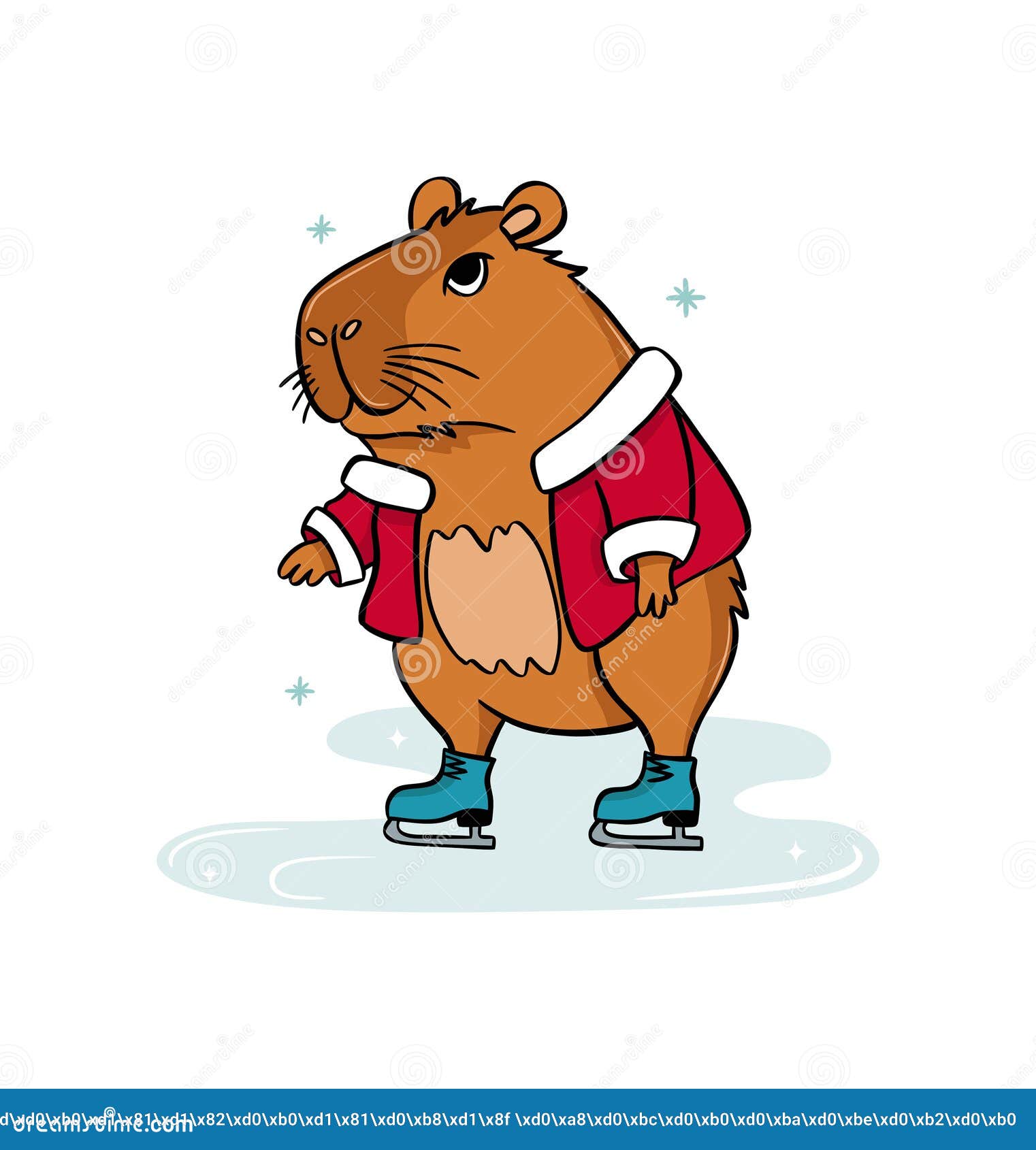 Cute Capybara is Ice Skating. Vector Illustration Flat Style Stock ...