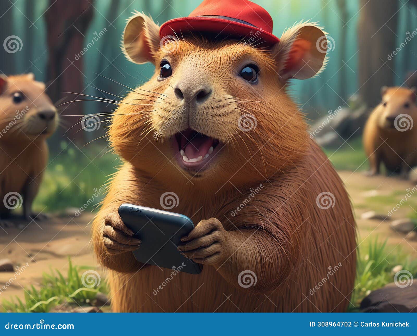 Cute Capybara Play with a Smartphone, Character - Generated by Ai Stock ...