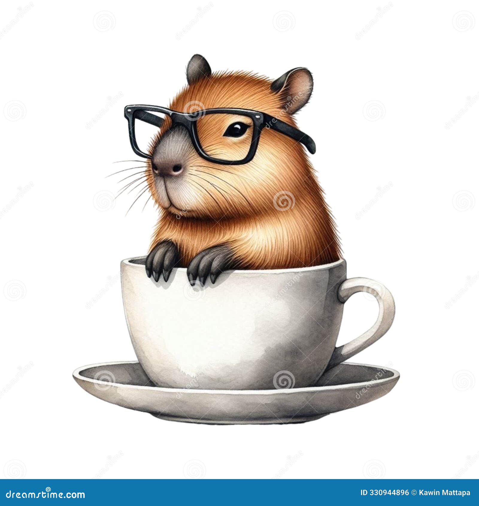 Cute Capybara Sitting in a Coffee Cup Stock Illustration - Illustration ...