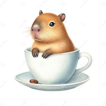 Cute Capybara Sitting in a Coffee Cup Stock Illustration - Illustration ...