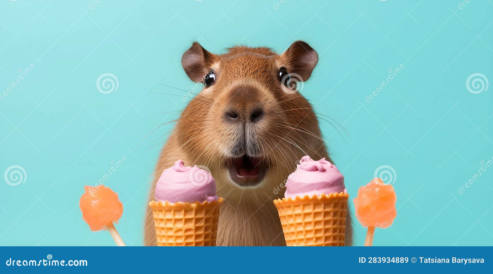 Cute Capybara with Two Ice Cream Stock Illustration - Illustration of ...