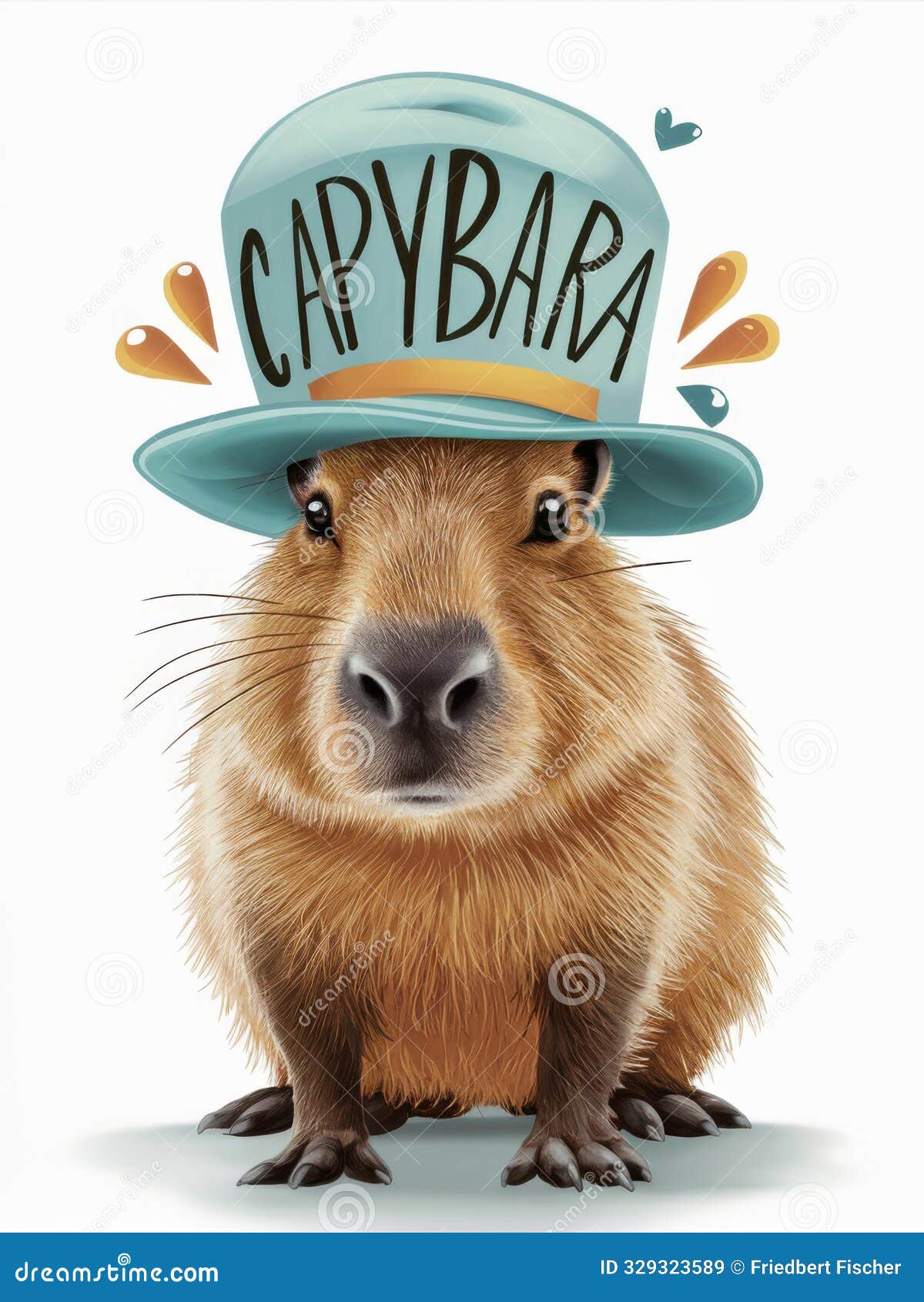Cute Capybara Wearing Blue Hat with Decorative Elements and Heart ...