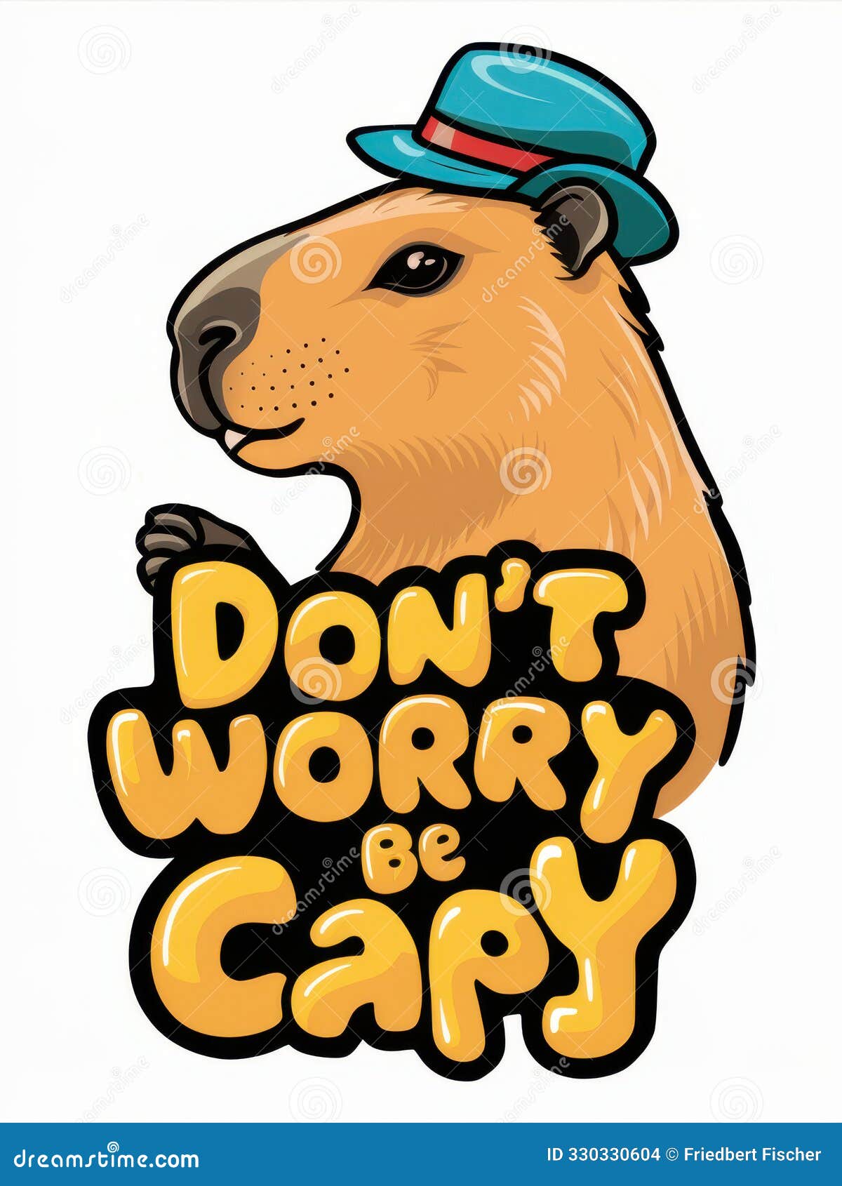 Cute Capybara Wearing Hat with Motivational Text - Dont Worry Be Capy ...