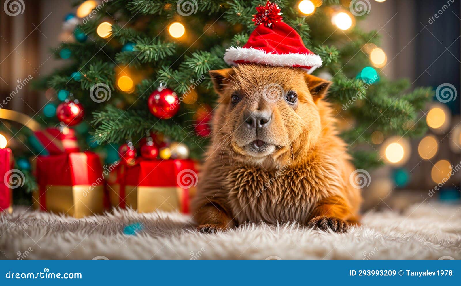 Cute Capybara Wearing Santa Hat Adorable, Greeting Stock Image - Image ...