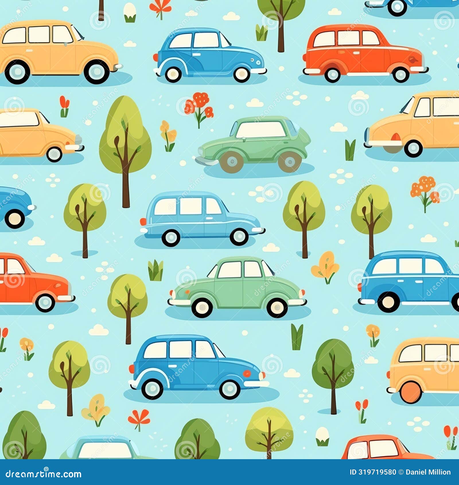 Cute Car Background, Design Seamless Pattern, for Nursery Backdrop ...
