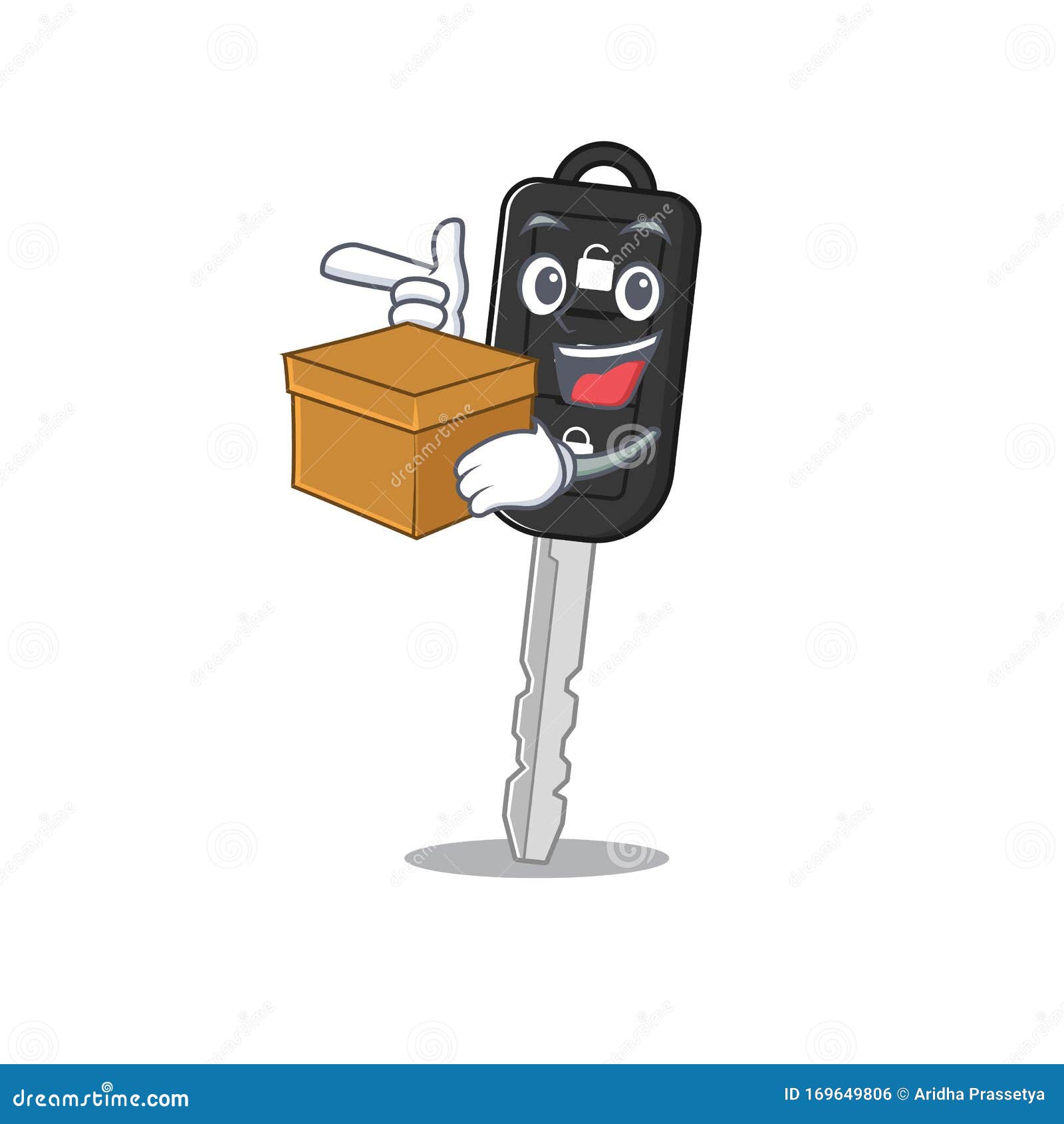 Cute Car Key Cartoon Character Having a Box Stock Vector - Illustration ...