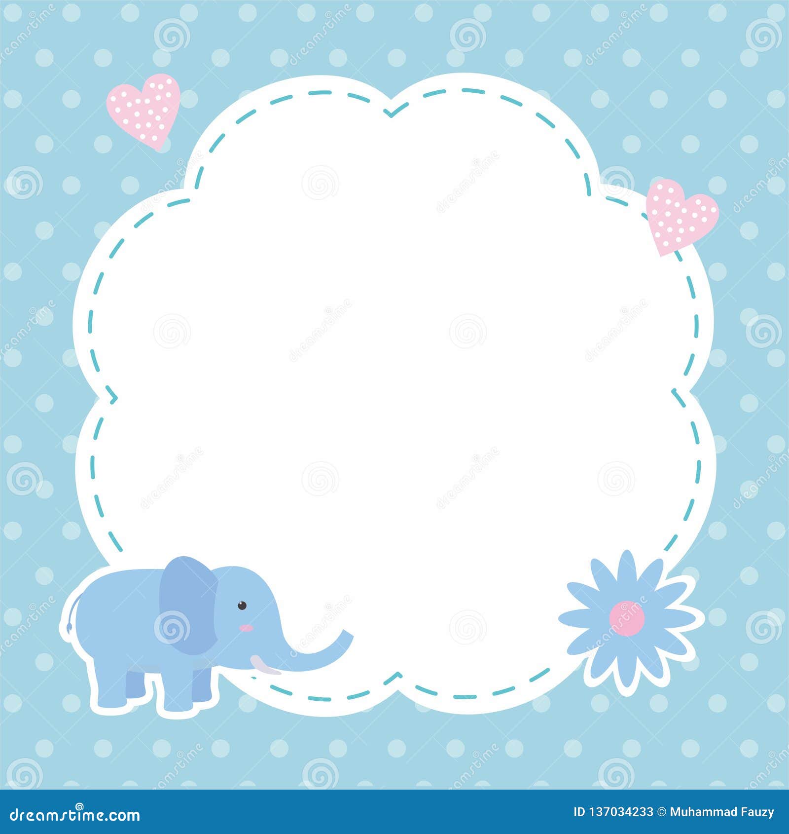 Cute Card Frame Design with Elephant Vector Stock Vector - Illustration ...