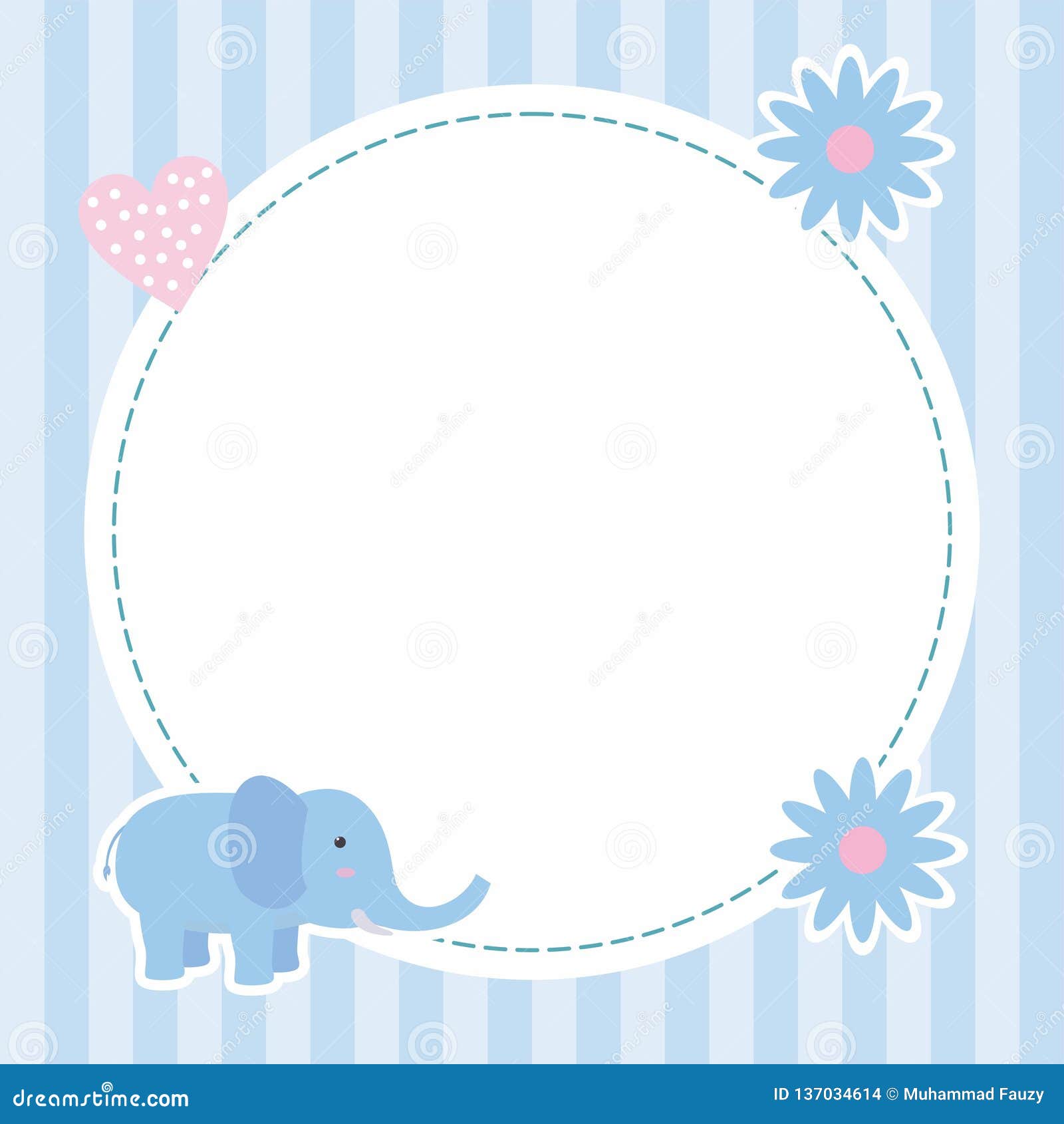 Cute Card Frame Design with Elephant Vector Stock Vector - Illustration ...