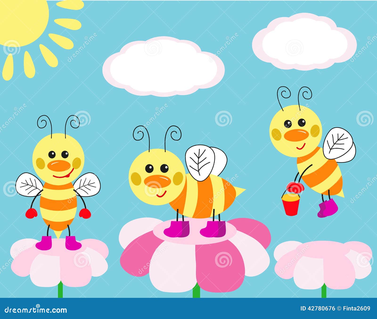 Cute card with fun bees stock vector. Illustration of baby - 42780676