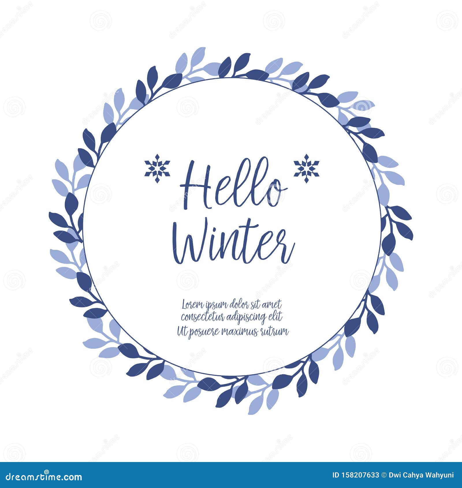 Cute Card Hello Winter, with Various Shape Leaf Floral Frame. Vector ...