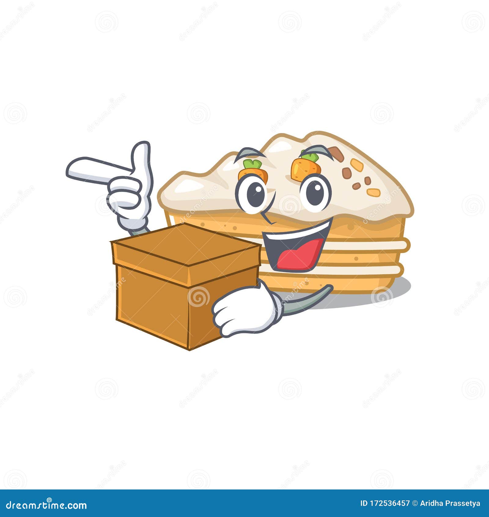Cute Carrot Cake Cartoon Character Having a Box Stock Vector ...