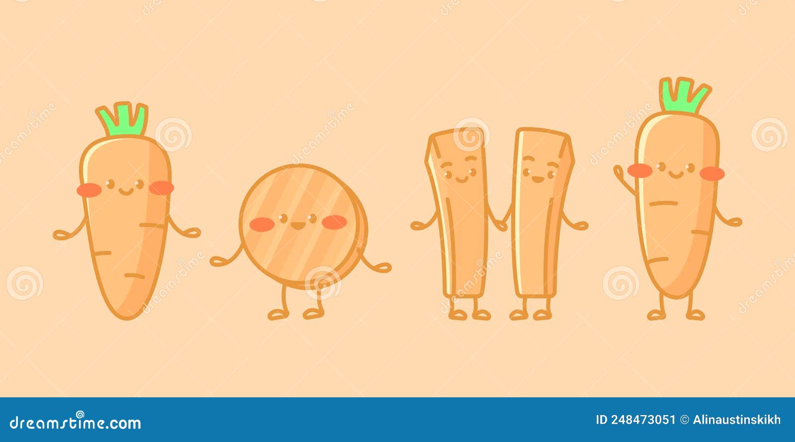 Cute Carrot Characters Cartoon Vector Isolated Illustration Stock