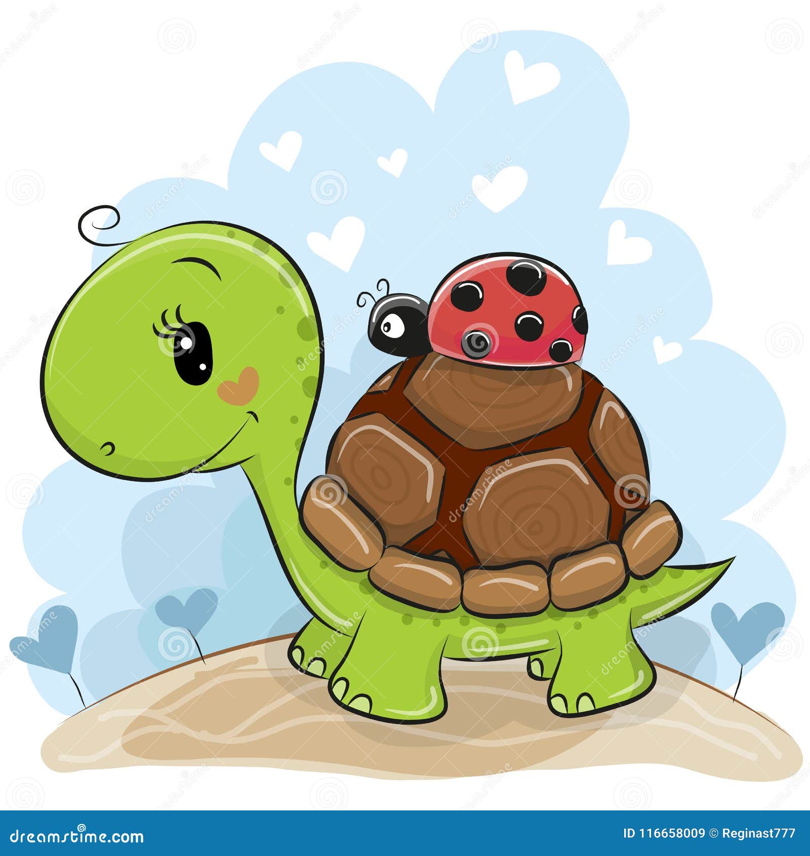 Cute Cartonn Turtle with Ladybug Stock Vector - Illustration of baby ...