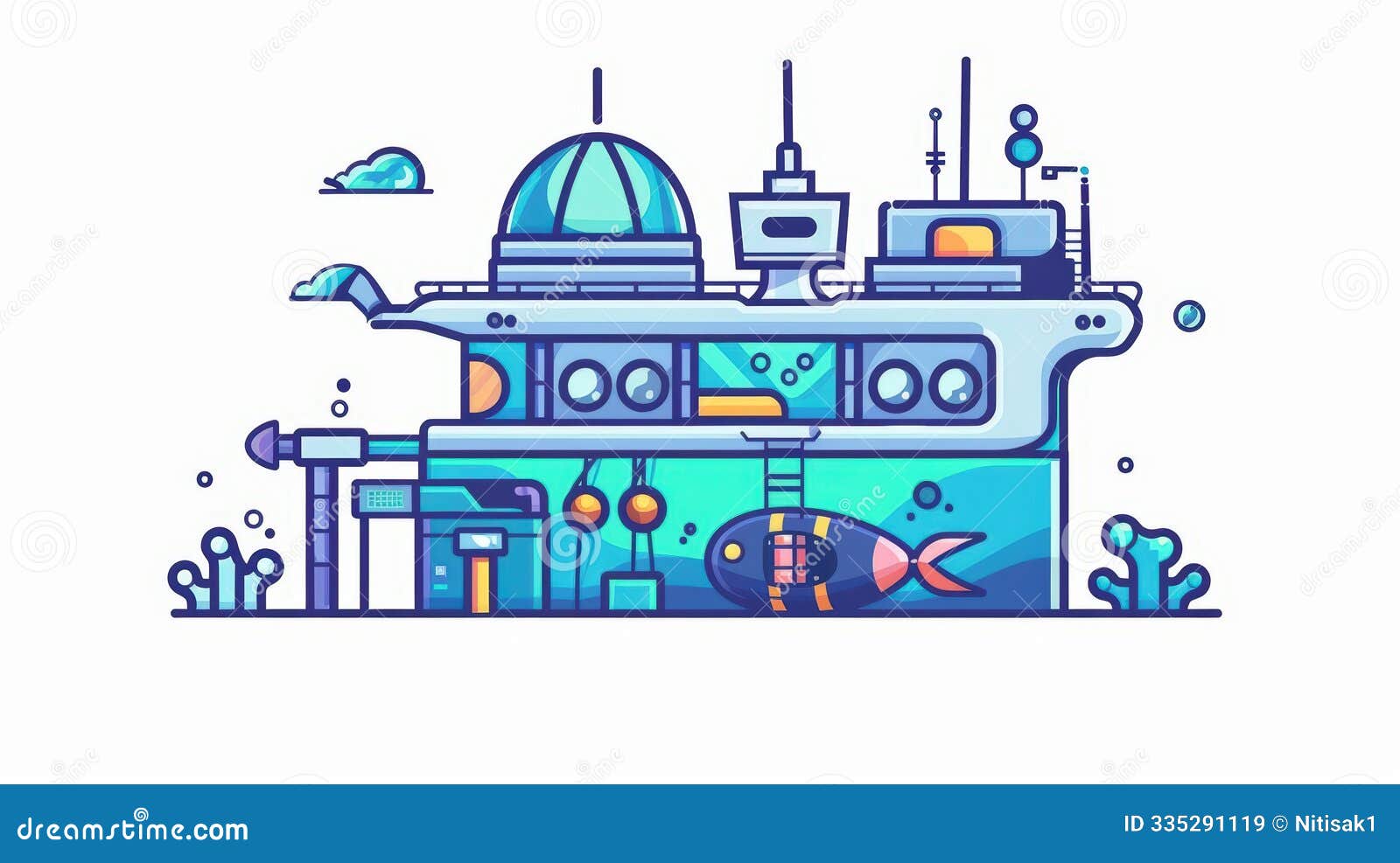 A Cute Cartoon of an AIdriven Deepsea Research Facility Stock ...