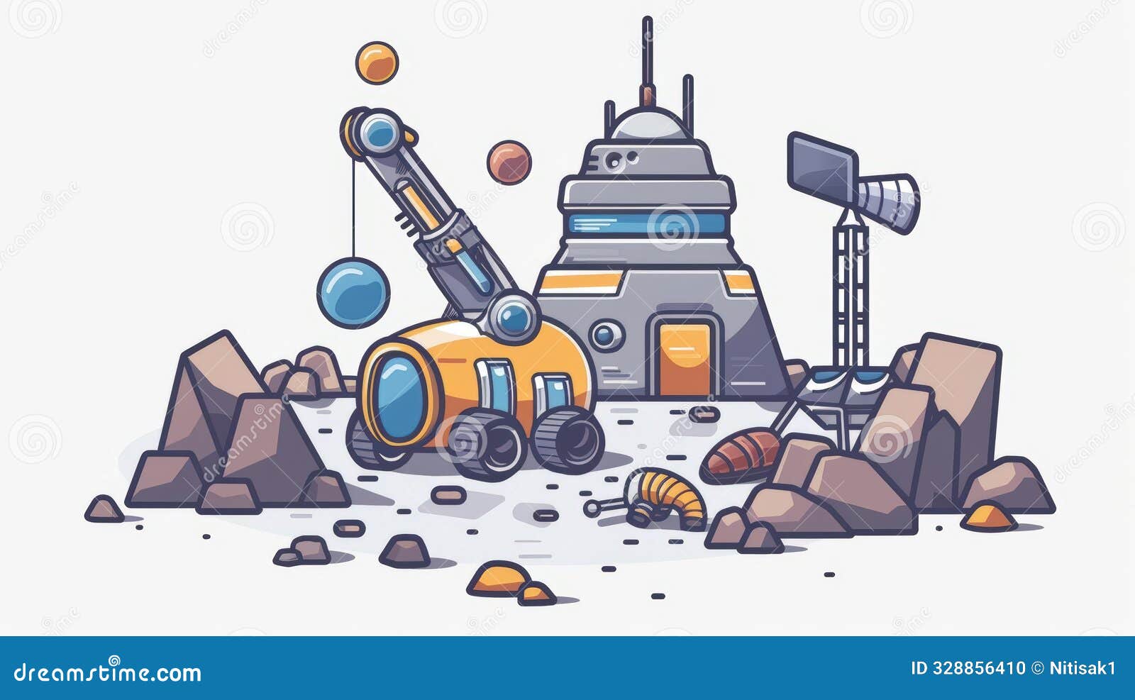 A Cute Cartoon of an AIdriven Futuristic Space Mining Operation Stock ...