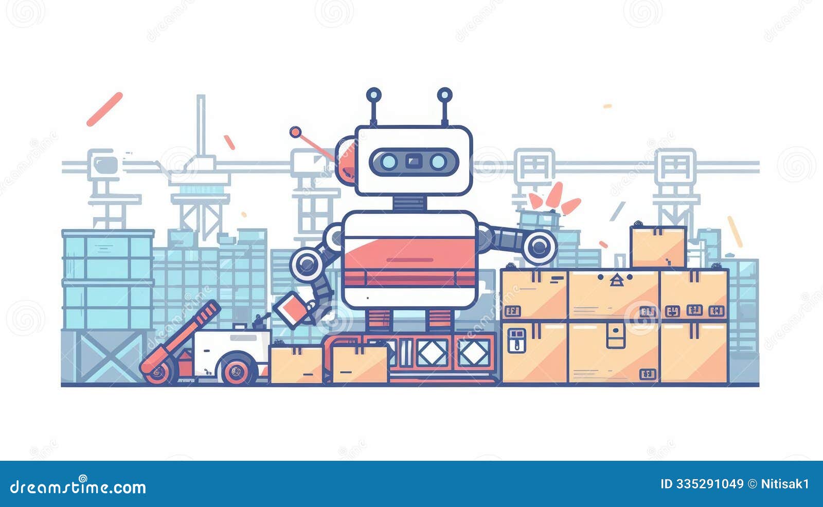 A Cute Cartoon of AI Robots Optimizing Logistics in a Factory Stock ...