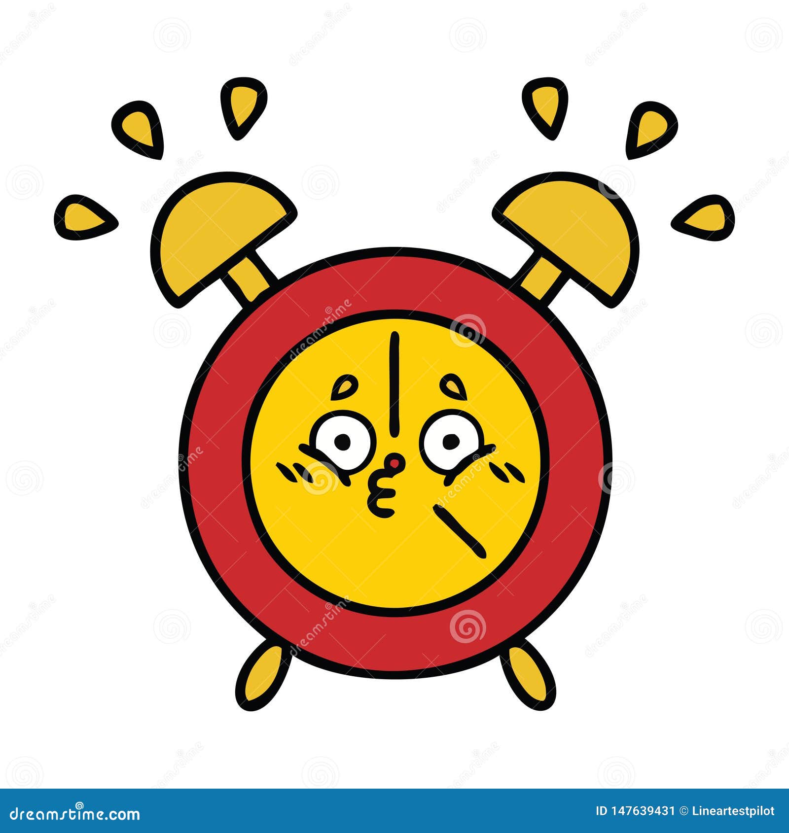 Cute cartoon alarm clock stock vector. Illustration of freehand - 147639431