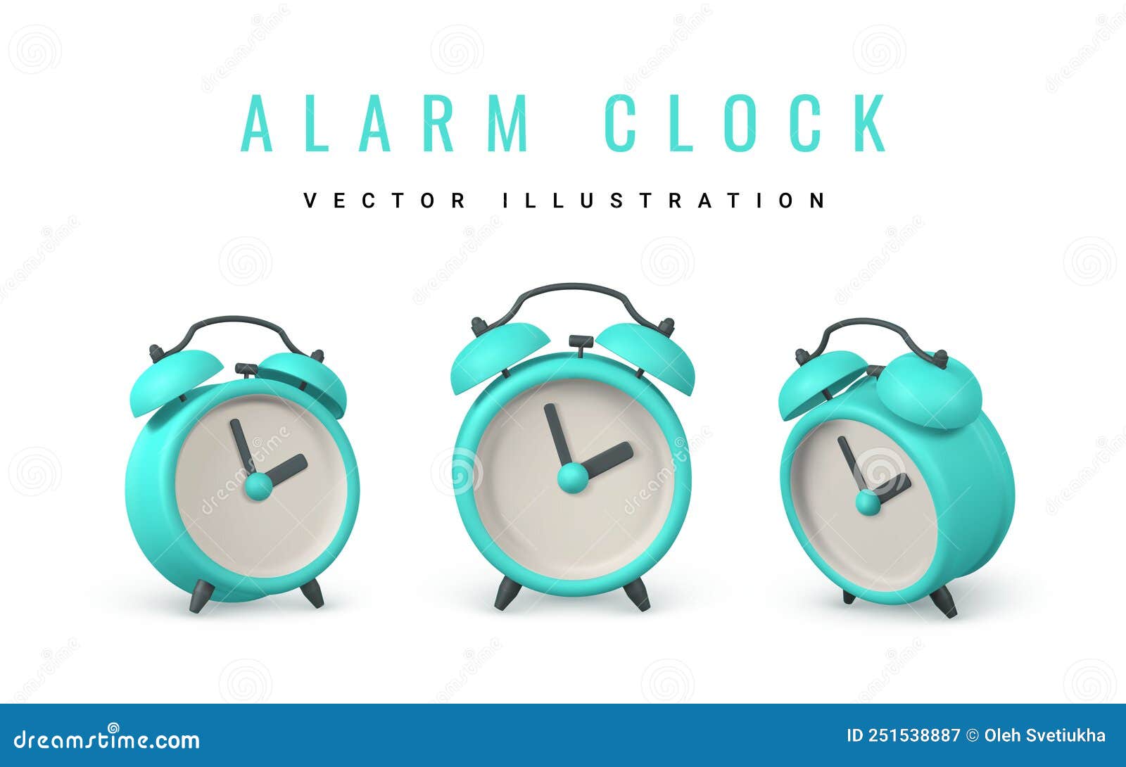 Cute Cartoon Alarm Clock. 3d Realistic Table Clock with Shaddow Stock ...