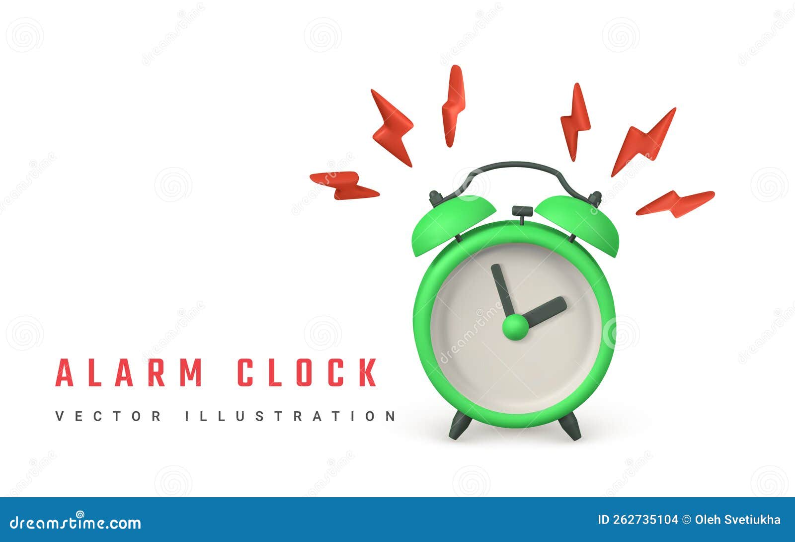 Cute Cartoon Alarm Clock with Lightning. 3d Realistic Table Clock with ...