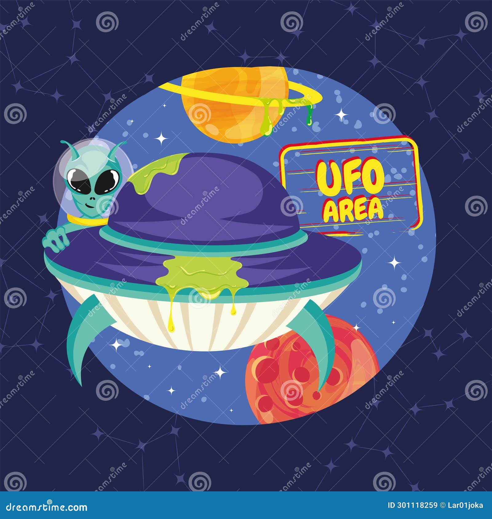Cute Cartoon Alien UFO Sticker Vector Stock Vector - Illustration of ...