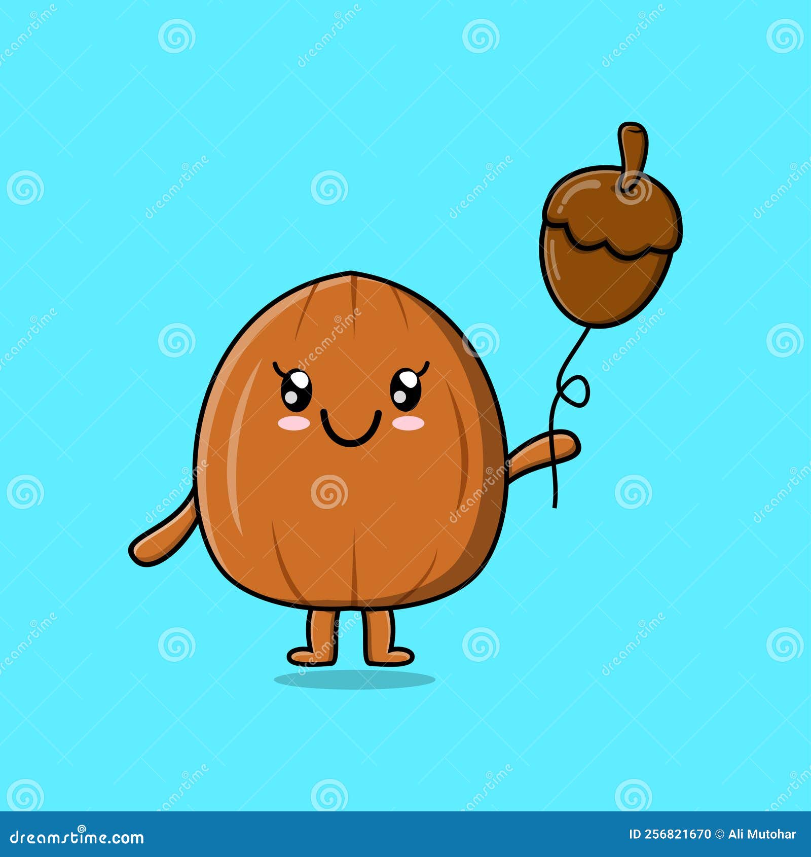 Cute Cartoon Almond Nut Float with Acorn Balloon Stock Vector ...