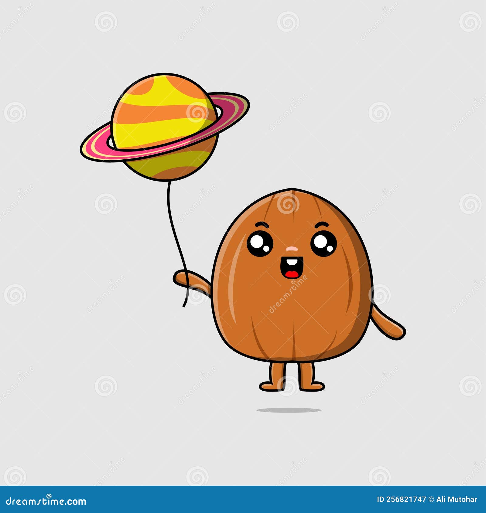 Cute Cartoon Almond Nut Float with Planet Balloon Stock Vector ...